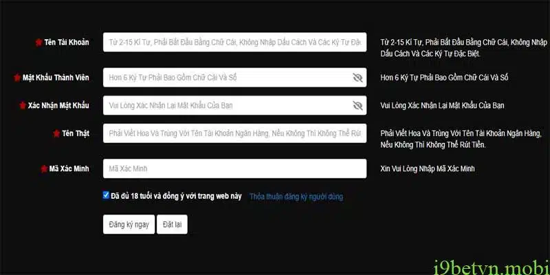 Đăng ký tài khoản chỉ trong 1 phút với i9Bet